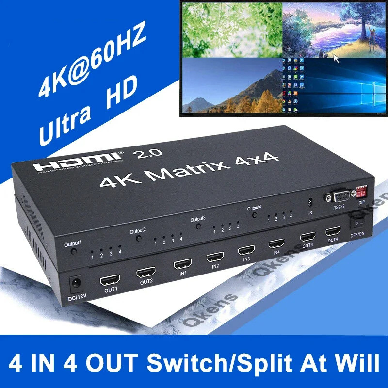 4k 60Hz True HDMI Matrix 4x4 4 อินพุตและ 4 เอาต์พุต Vs HDMI 2.0 Matrix 2x4 4x2 สวิทช์ Splitter ...