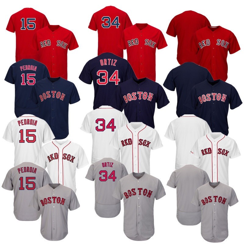 ในสต็อก Hotest Mlb Jersey Red Sox 15# 34# เสื้อเบสบอลปักเปล่า H710 ...