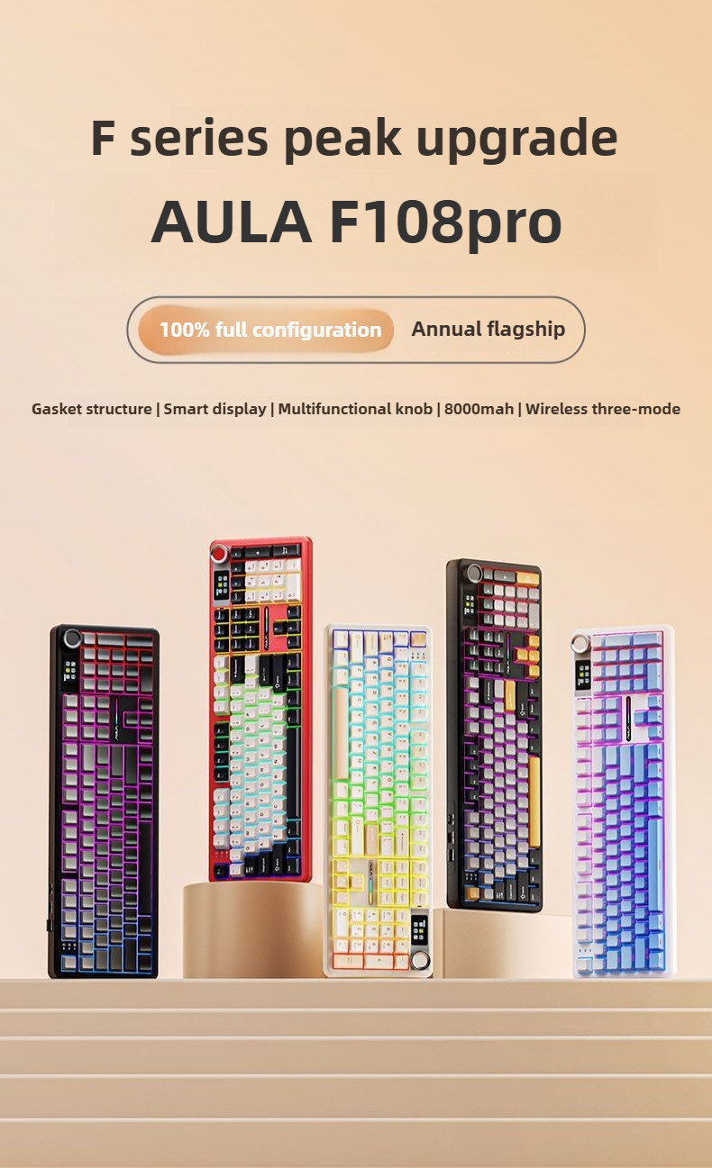 AULA F108 Pro 3 Mode Wireless Mechanical Keyboard with Display Konb RGB ...