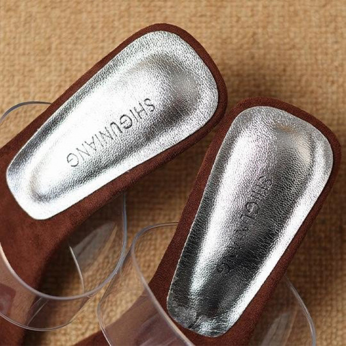 รองเท้าส้นสูง ส้นสี่เหลี่ยม รูปทรงส้น สuede แฟชั่นรองเท้าแตะผู้หญิง ...