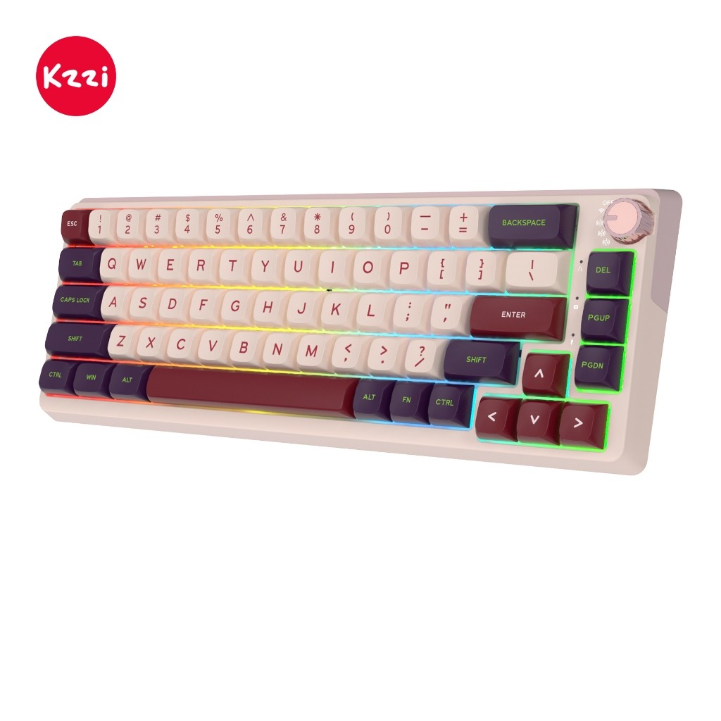Kzzi K68 PRO Nezuko สีม่วง 75% พร้อมจอแสดงผลมัลติมีเดียสีคีย์บอร์ดเกมกล Hot Swappable ปะเก็น ...