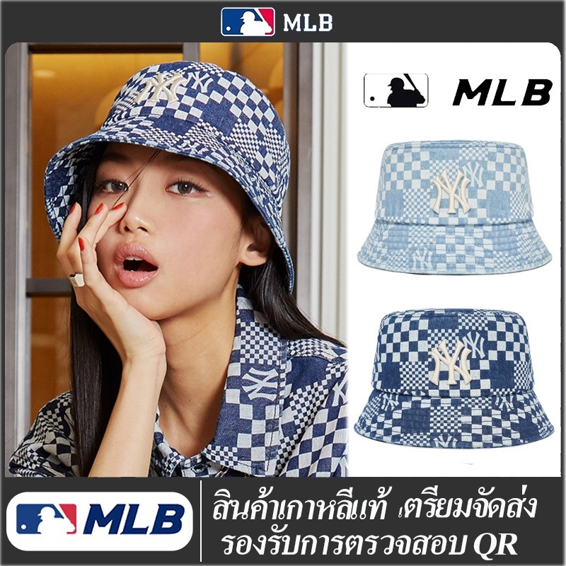 ♞หมวก MLB แท้ NY Monogram/Checker Board Bucket Hat ใหม่ หมวกบักเก็ต ...