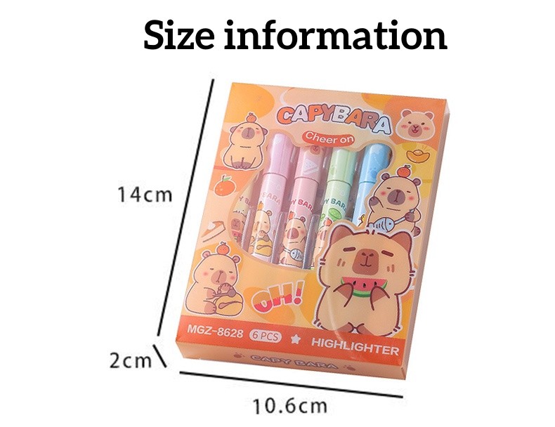 6 สีชุด Kawaii Capybara Highlighters ความงามพาสเทล Mildliner ปากกามาร์ก ...