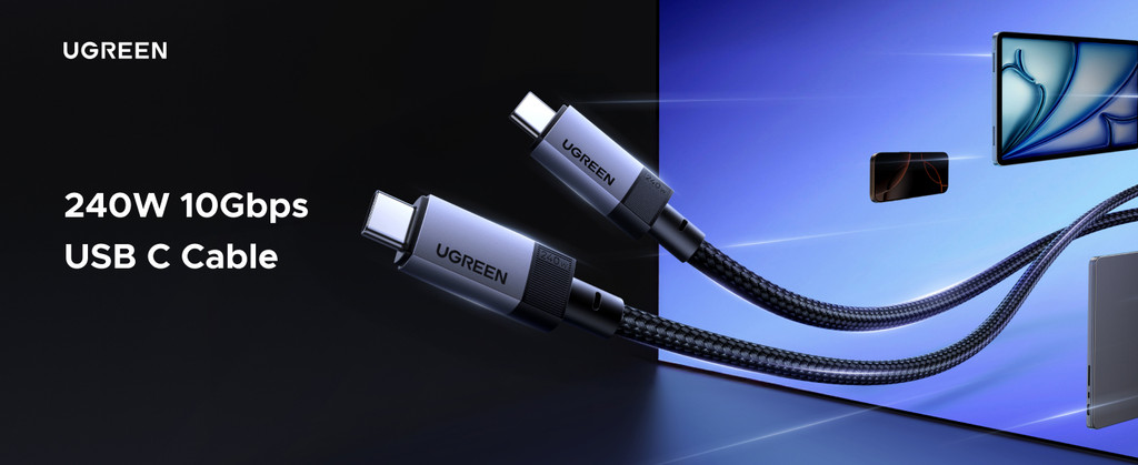 UGREEN USB3.1 Gen2 10Gbps 1M Bulit ในชิป E-Marker USB-C ถึง USB-C 240W ...
