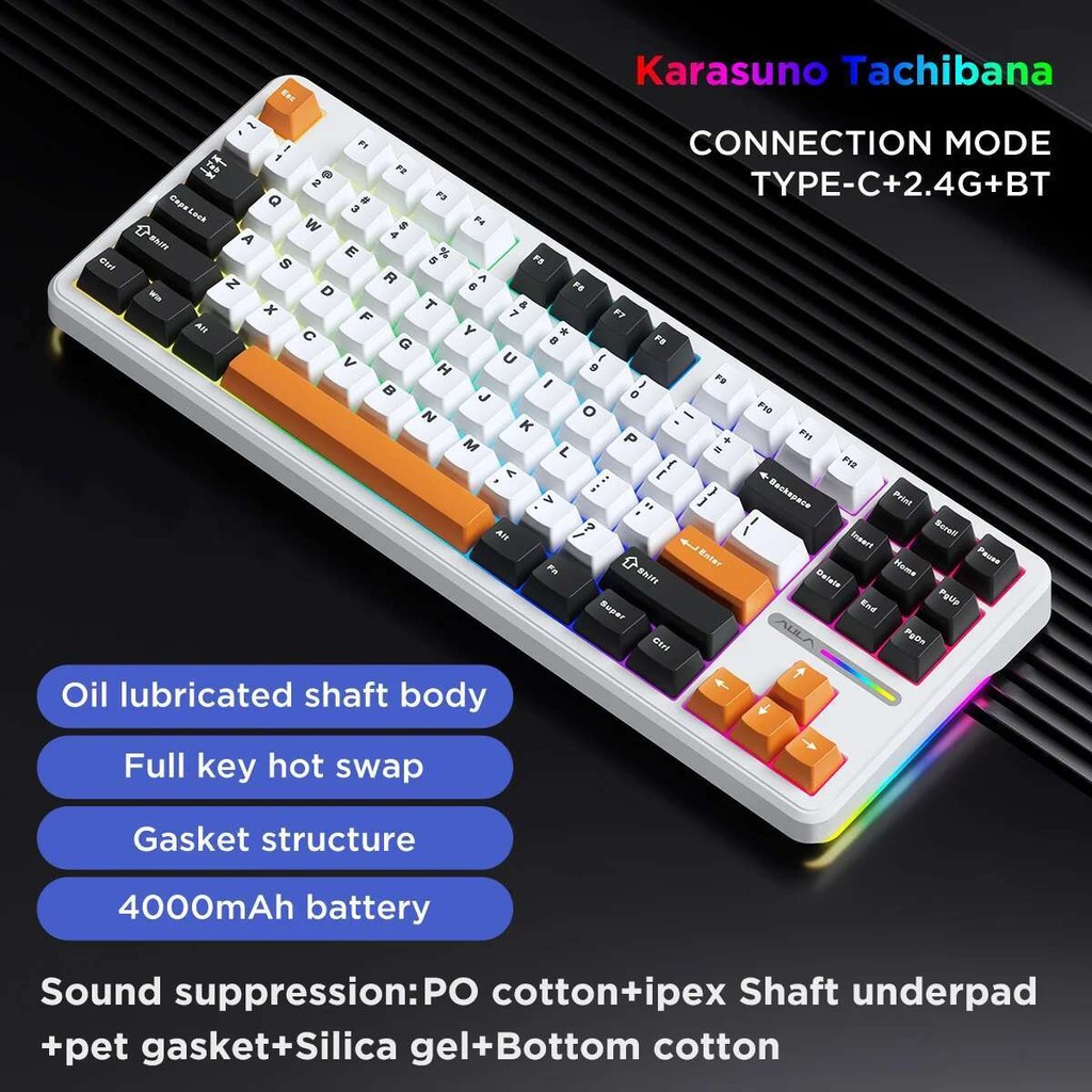 AULA F87Pro/F87 คีย์บอร์ดแบบกลไก,Tri-Mode 2.4G/Wired/BT คีย์บอร์ดไร้สาย ...