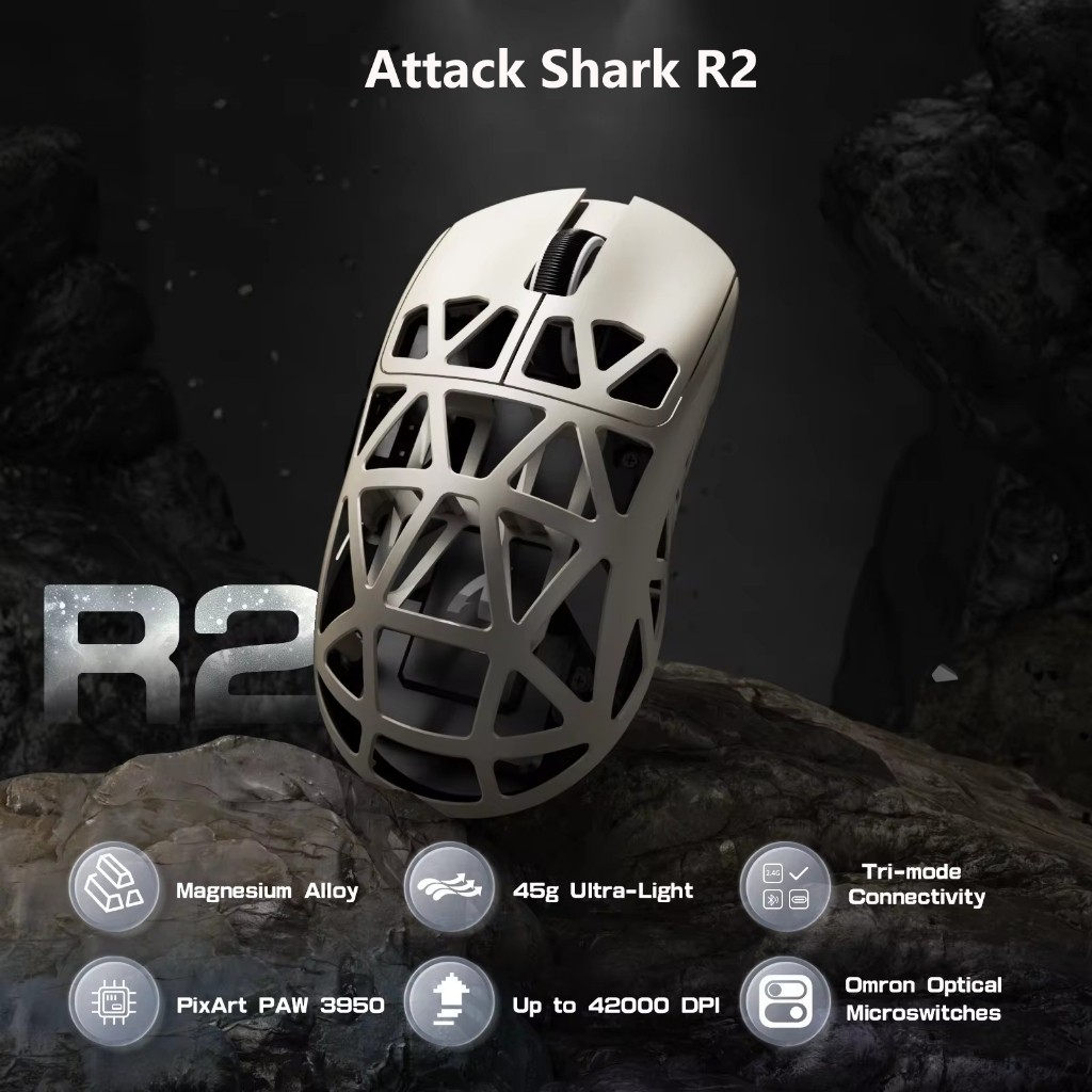 Attack Shark R2 Magnesium Alloy PAW3950 เมาส์สําหรับเล่นเกม, Tri-mode ...