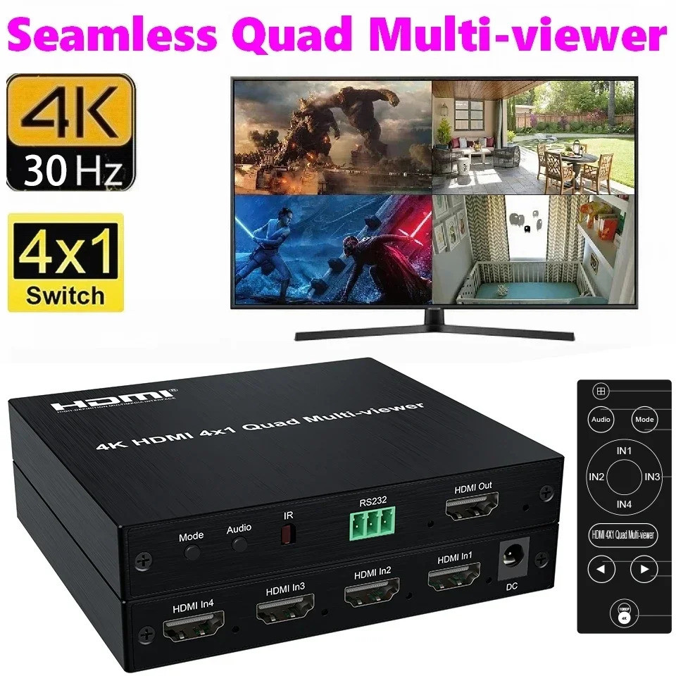 4k 30hz 4x1 HDMI Quad Multi-viewer Multi Screen Segmentation Seamless ...