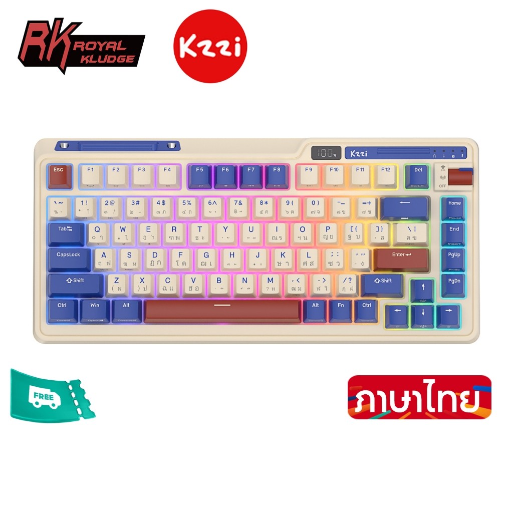 Kzzi Kezhi K75 Pro Rhine คีย์บอร์ดเล่นเกมไร้สาย สามโหมด RGB Backlit 80% | Shopee Thailand