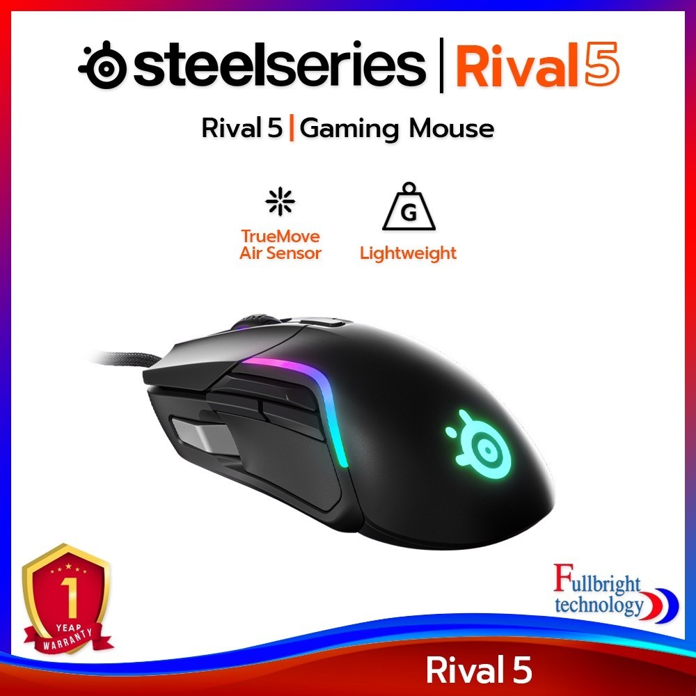 เมาส์ SteelSeries รุ่น Rival 5 Gaming Mouse เมาส์เกมมิ่ง มีปุ่มกดถึง 9 ...