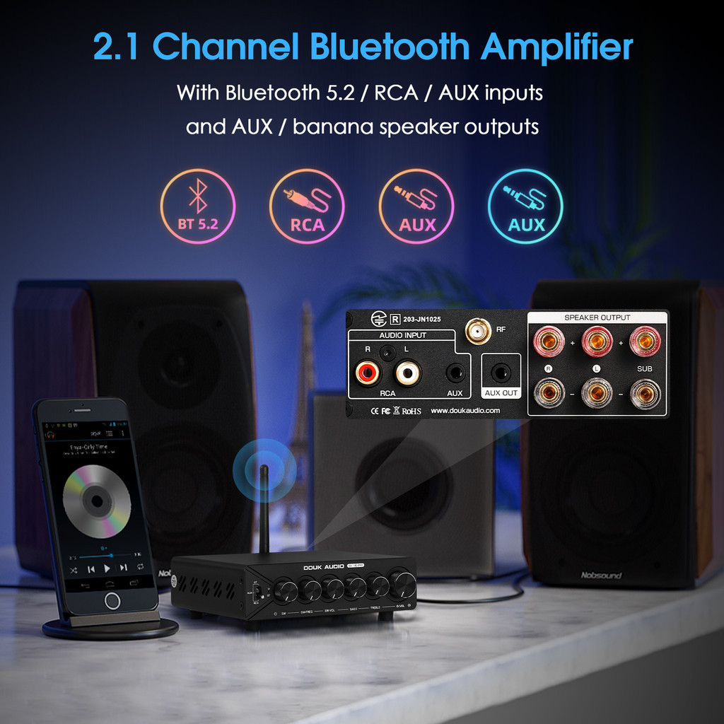 Douk Audio NS-14G-PRO HiFi 2.1 Channel ตัวรับสัญญาณบลูทูธ TPA3255 เครื่องขยายเสียงดิจิตอลซับ ...