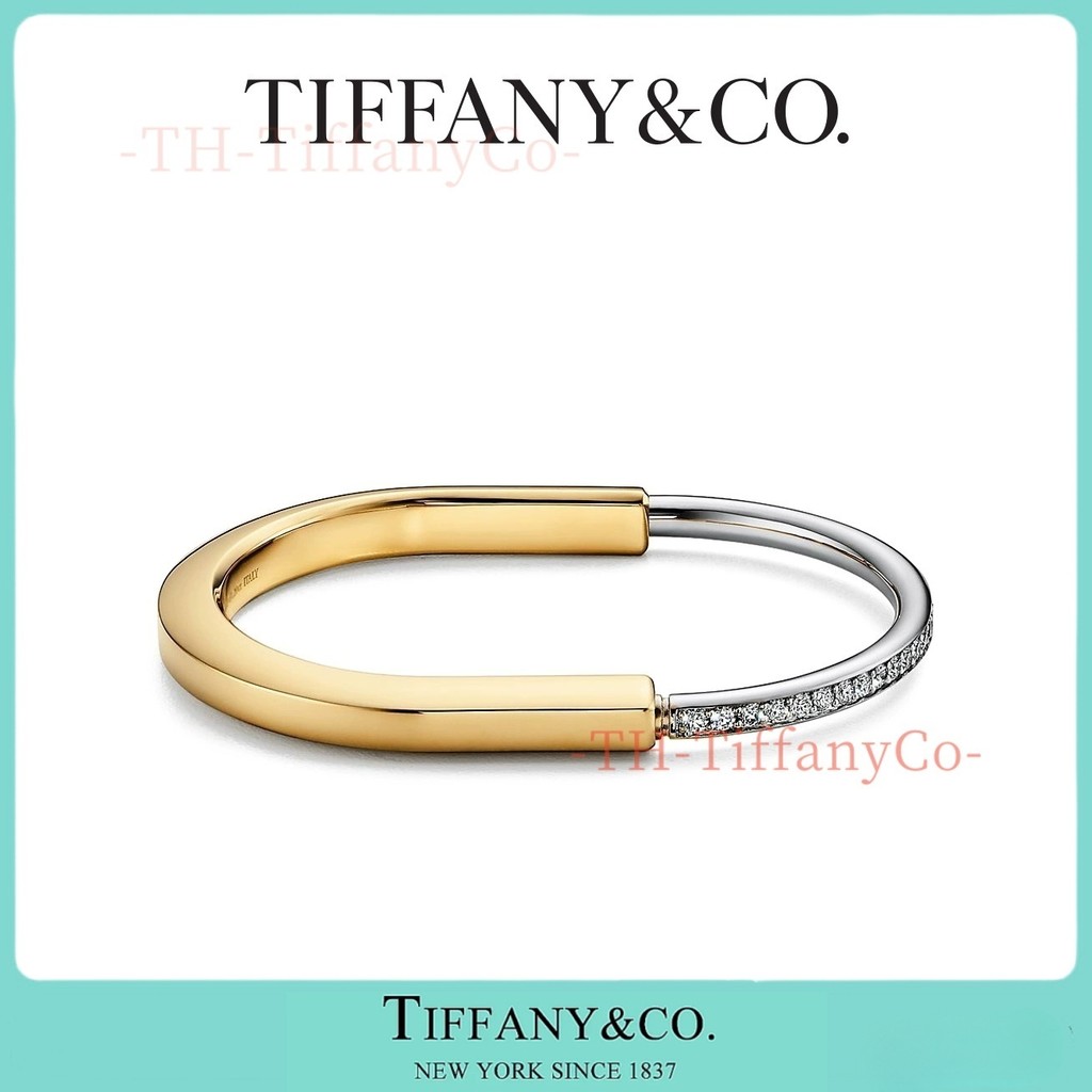 Tiffany U - Shape Lock Bangle | Yellow/White Gold | Half Pave Diamond ...