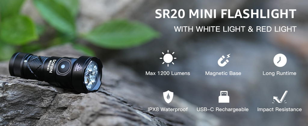 Sofirn ไฟฉาย LED สีแดงแบบชาร์จไฟได้, SR20 Mini Bright ไฟฉาย 1200 Lumens ...