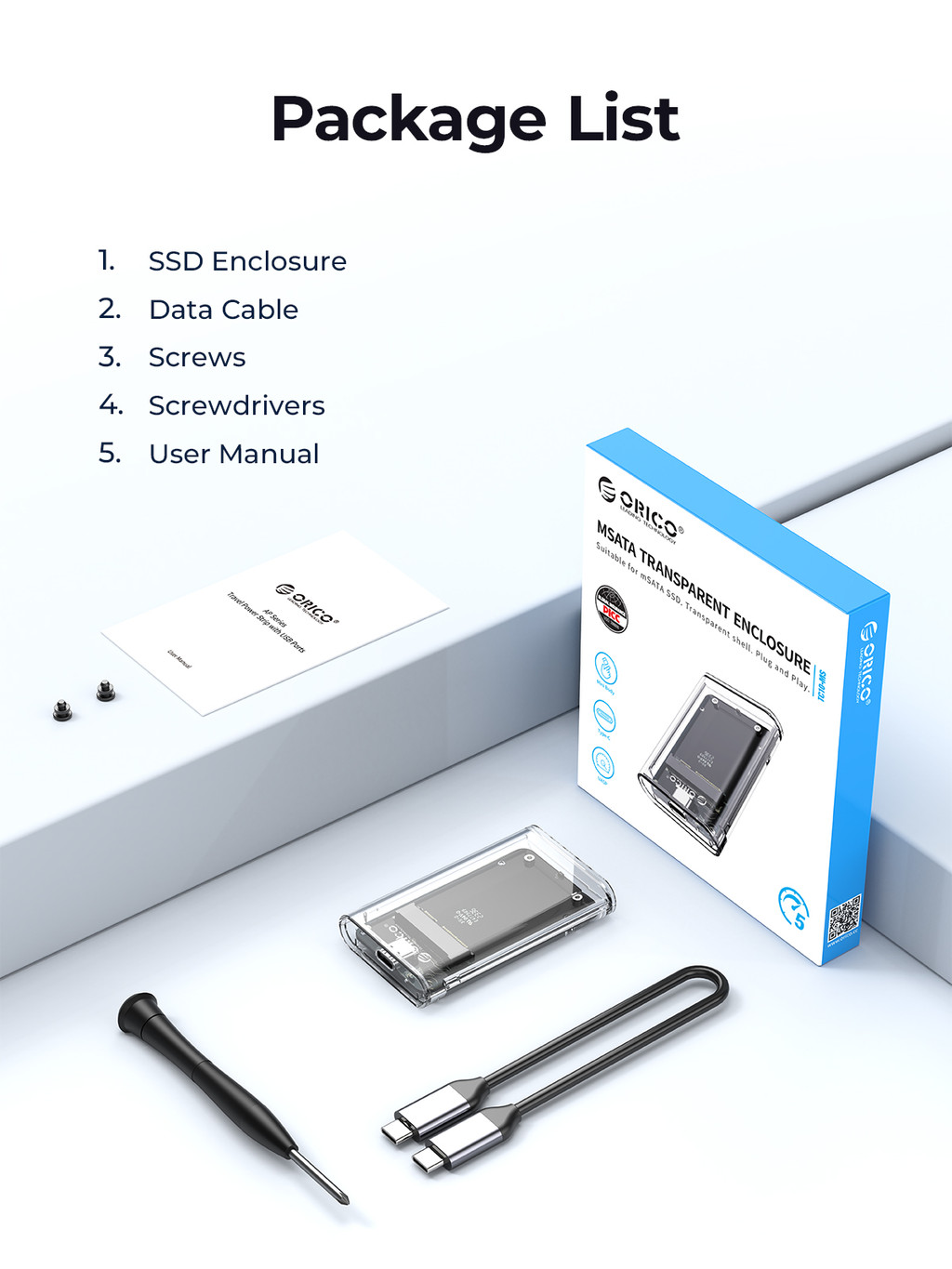 Orico mSATA SSD Enclosure USB 3.1 5Gbps SATA to Type C SSD HDD Case ใช้ ...