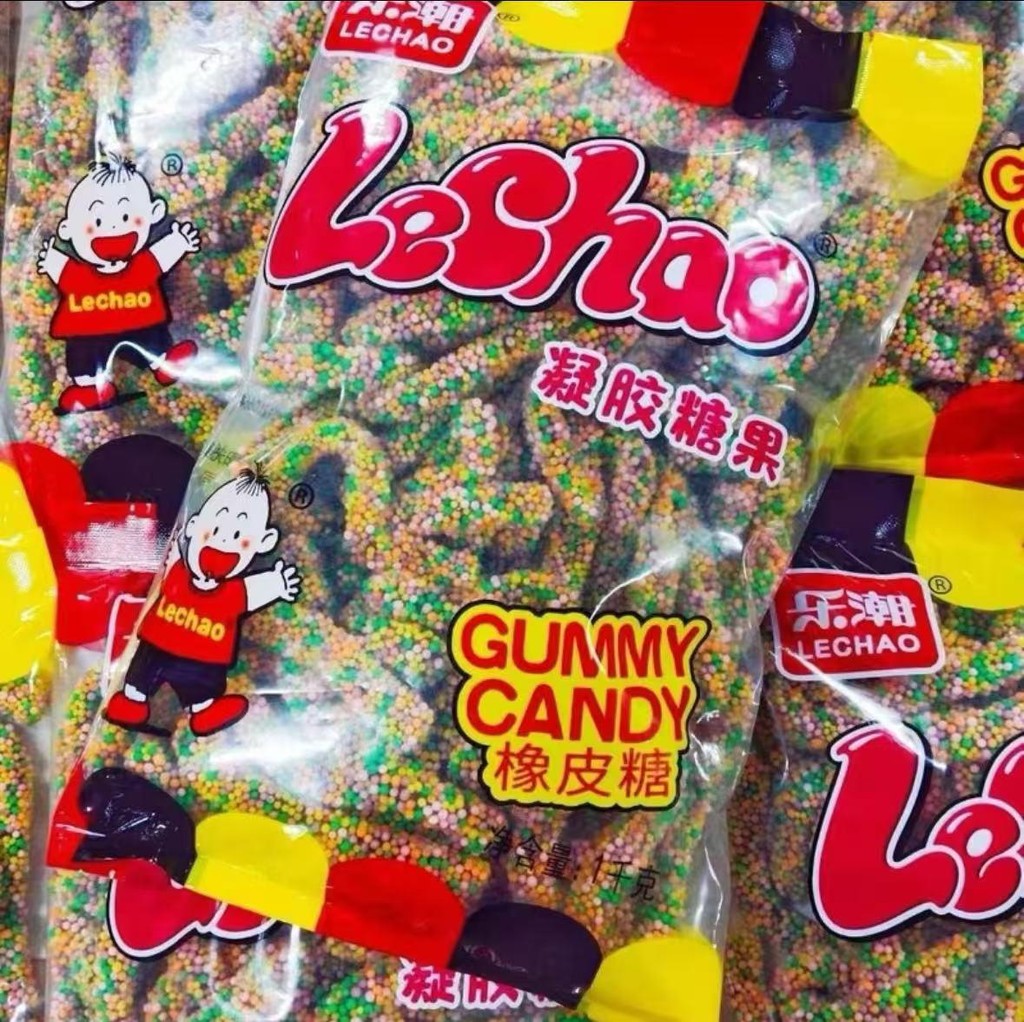 เยลลี่แท่งคลุกเกร็ด Lechao 1 กิโล เยลลี่เคลือบเกร็ดสีสันสดใส เคี้ยวหนึบ ...