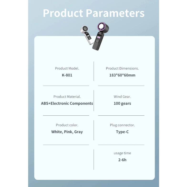 k801พัดลมหมอกแบบพกพา 4000mAh พัดลมระบายความร้อนด้วยอากาศไฟฟ้าแบบชาร์จไฟได้สเปรย์พัดลมหมอก ...