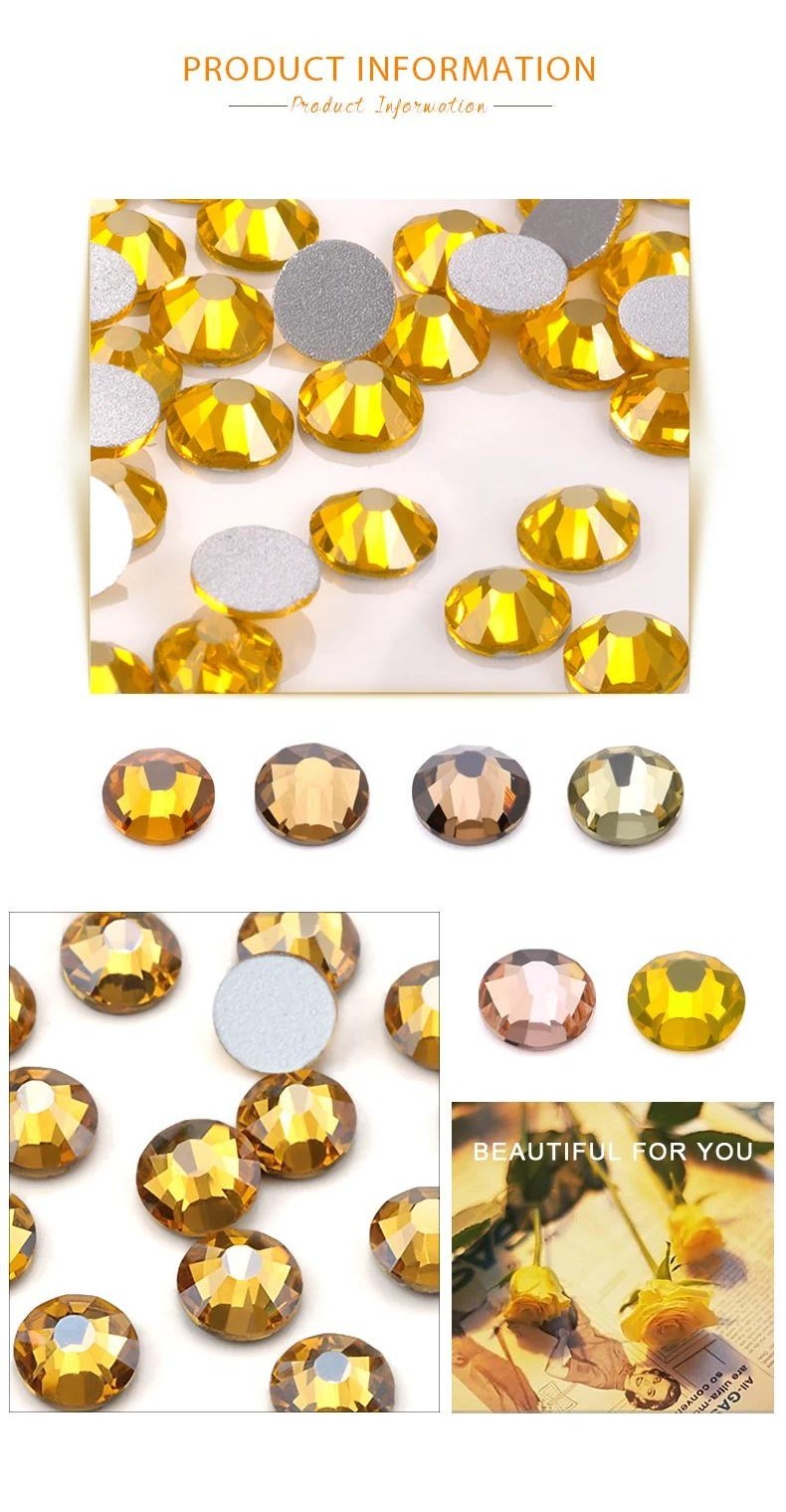 Ss4-ss34 Topaz สี Rhinestone แบนกลับ Non Hotfix กาวเล็บชุดแต่งงาน DIY ...