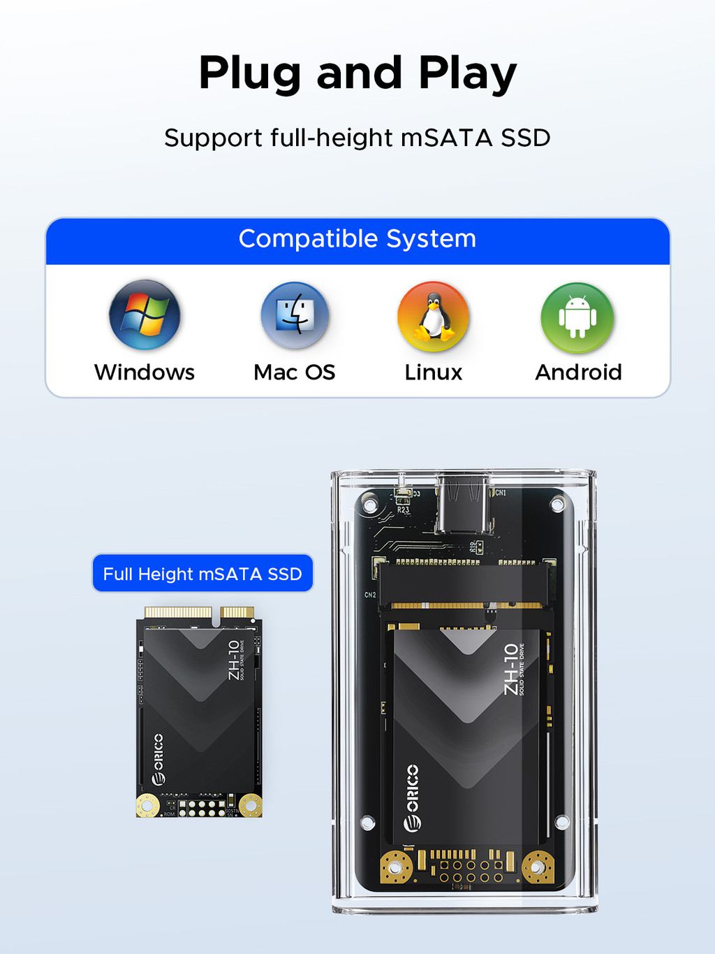 Orico mSATA SSD Enclosure USB 3.1 5Gbps SATA to Type C SSD HDD Case ใช้ ...