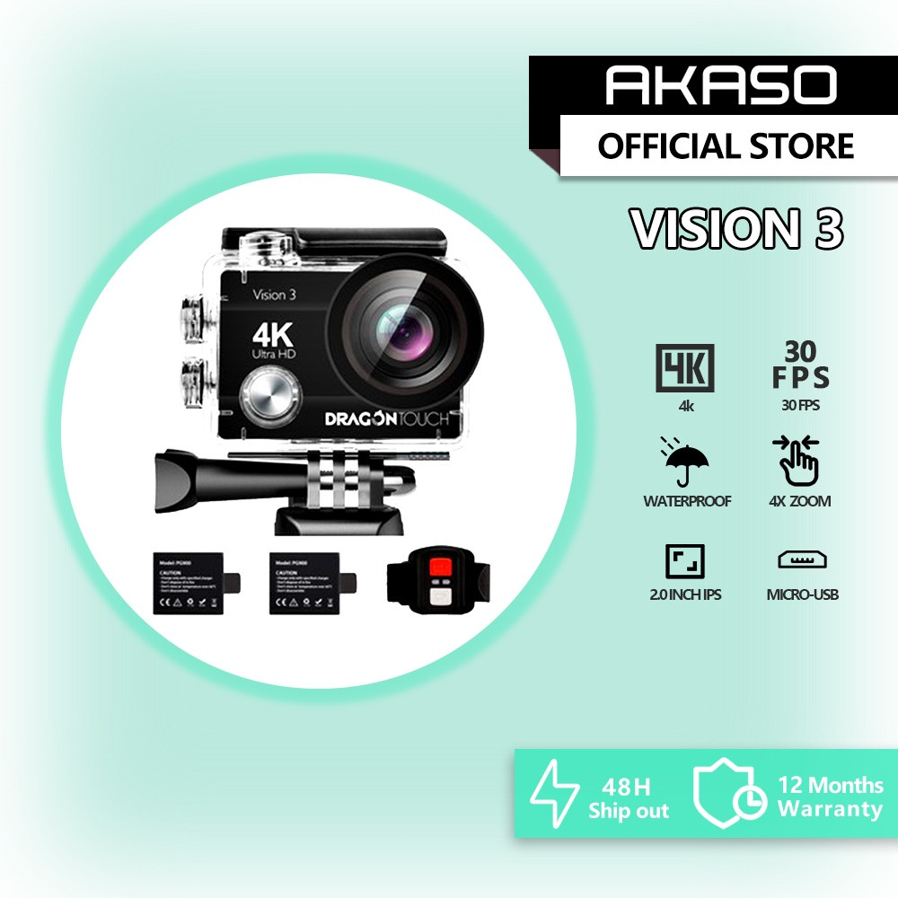 ในสต็อก กล้องกีฬา Akasu Dragon Touch Vision 3 กล้องแอคชั่นแคมเมรา 4K ...
