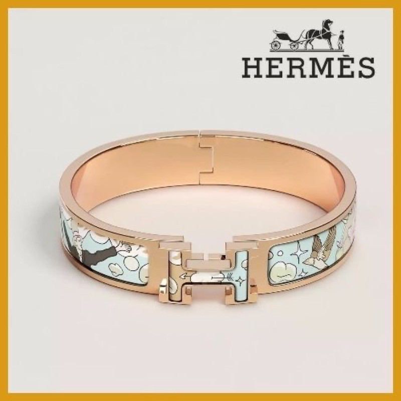 #แท้ % #สภาพ90% [ปัดซ้ายดูภาพสินค้า] กำไล Hermes Bracelet Clic H - Dans Les Nuages (size pm ...