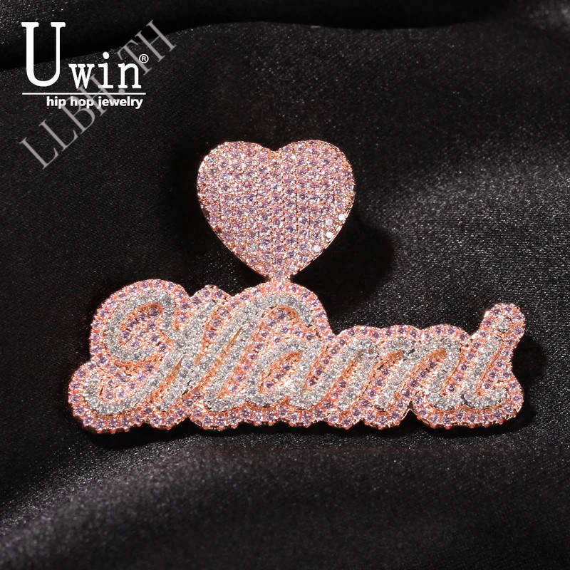 Uwin Custom Name Necklace Csutom Cursive Letter With Heart Clasp Tennis ...