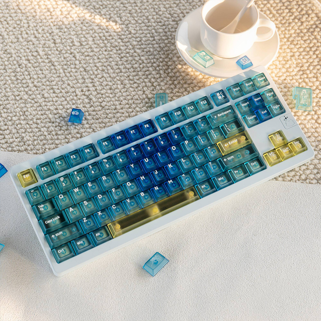 โปร่งใส Foggy Blue Keycaps PC Light Through Cherry Profile keycap ชุด ...