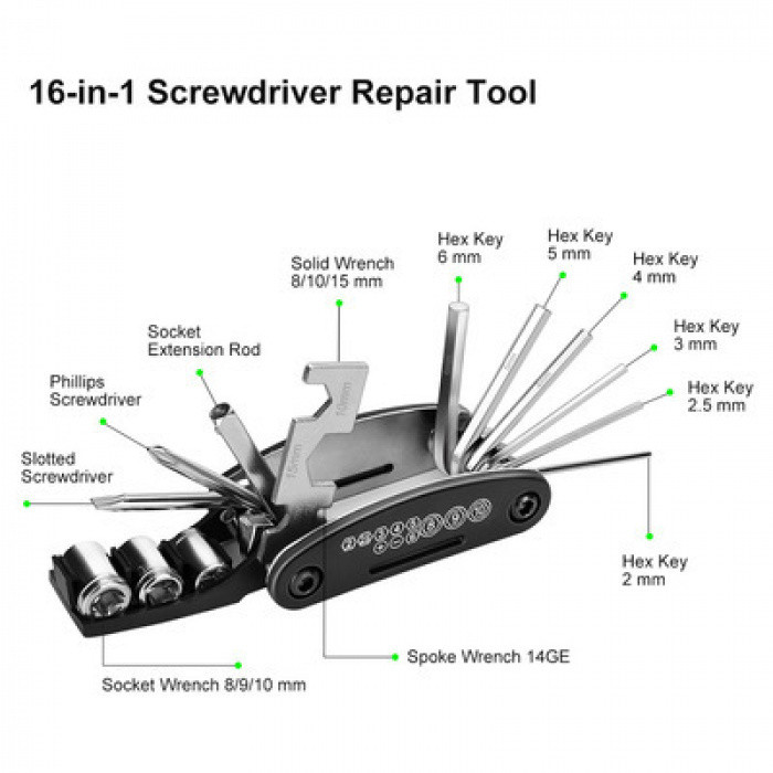 16 ใน 1 เครื่องมือซ่อมจักรยานแบบพกพา Bike Repair Tool Kit จักรยาน ชุด ...
