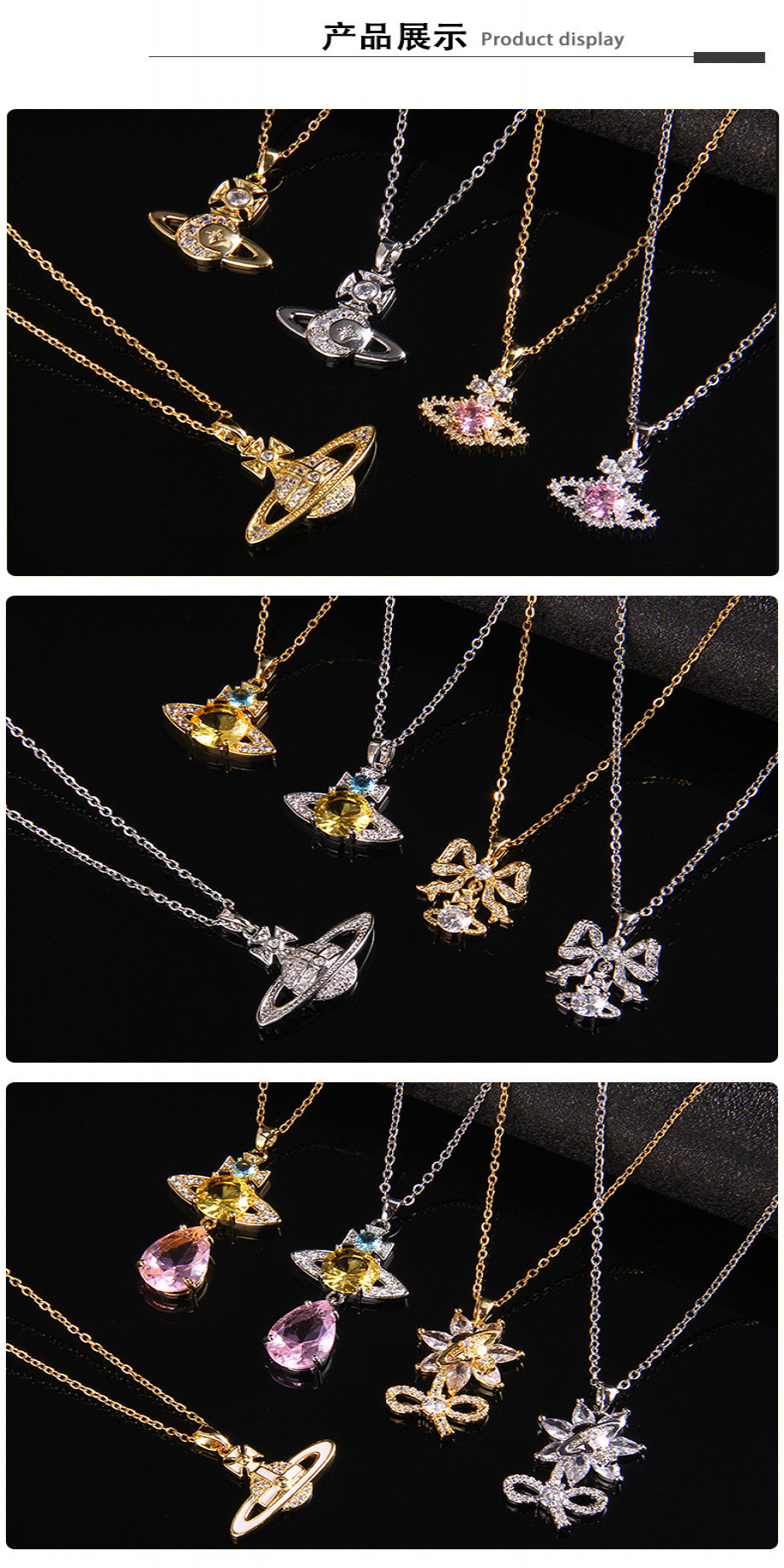 สร้อยคอทองแดงชุบ 18K ทองแท้ Micro-Inlaid Zircon Planet จี้ Clavicle ...