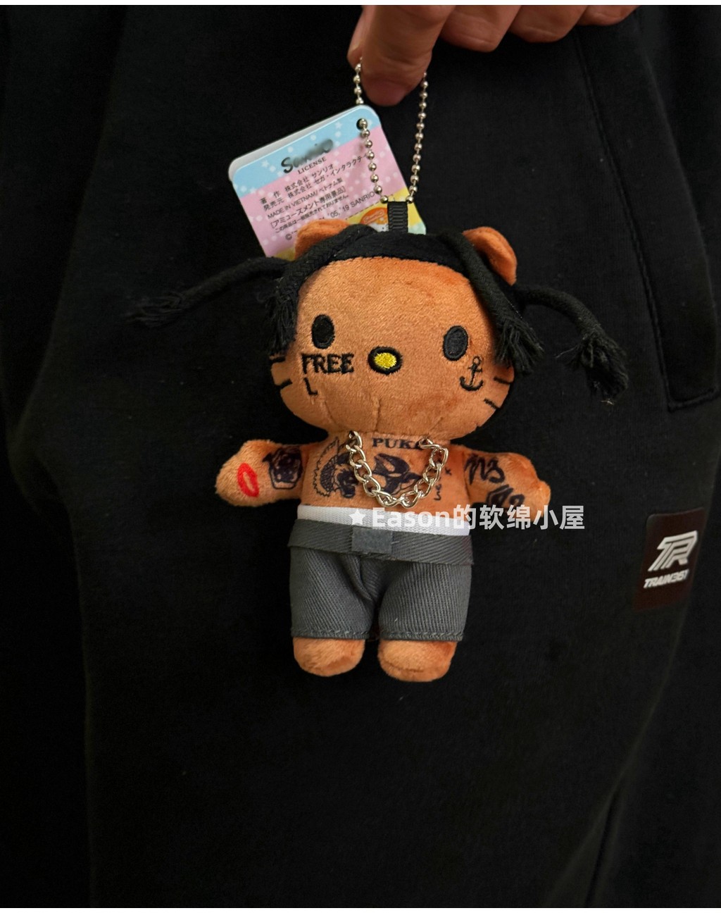 สไตล์ใหม่หนังสีดํา rapper Rap helloKitty จี้ห้อยกระเป๋าสกปรก Braid ...