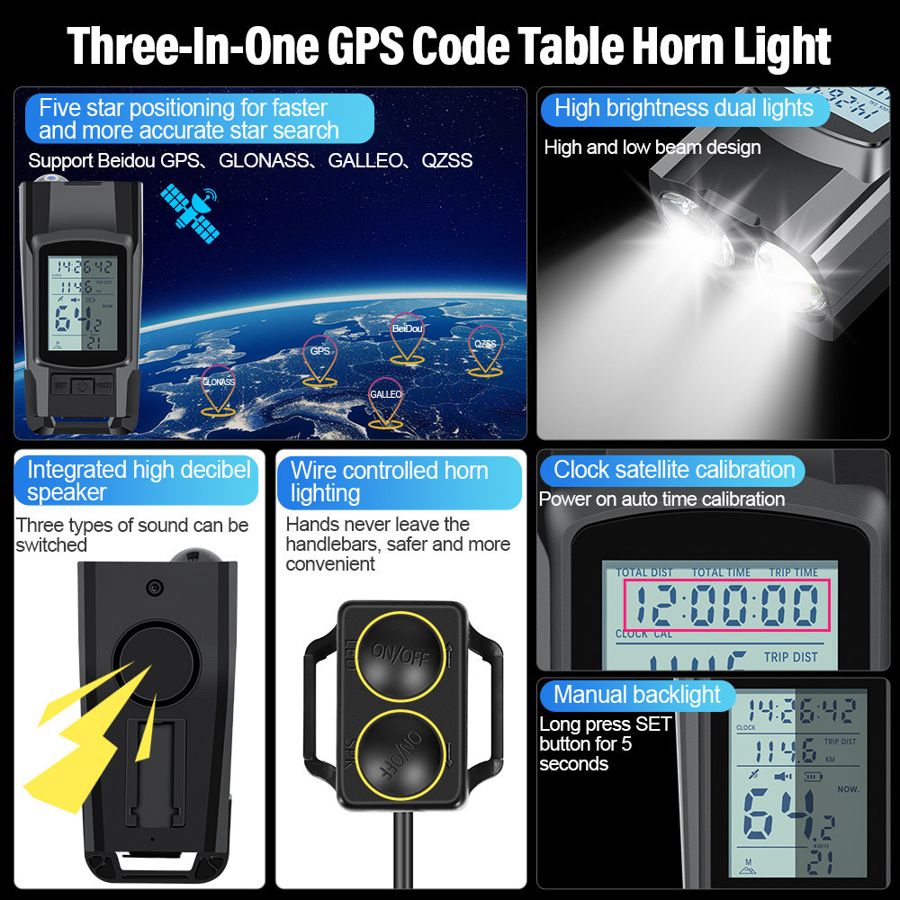 Newboler 3 In 1 GPS จักรยานด้านหน้า 4000mAh จักรยาน Speedometer ไฟหน้ากันน้ํา Usb ชาร์จขี่ไฟฉาย ...