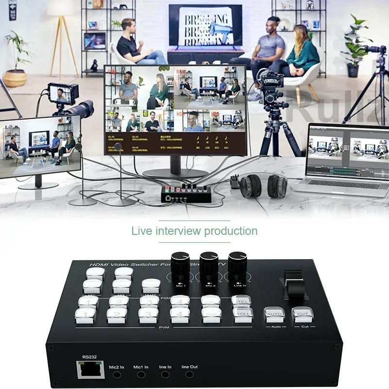 4k 4 Way HDMI Live Stream Switcher 4 in 2 Out Audio Mixer Real Time ...