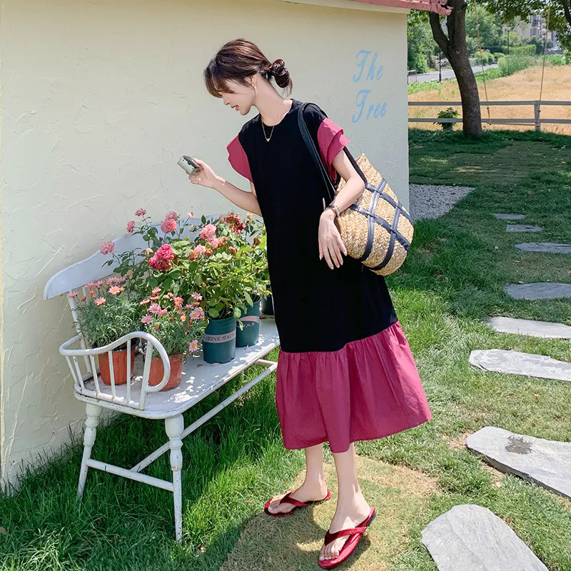 ชุดเดรสผู้หญิงฤดูร้อนขนาดใหญ่พิเศษ Spliced Fly Sleeve Loose Fit Cover ...