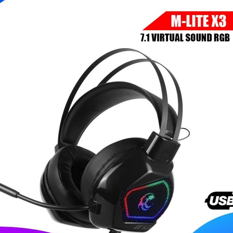 หูฟังเกมมิ่ง Tsunami M-LITE X3 7.1 Virtual Sound RGB Gaming Headphone ...