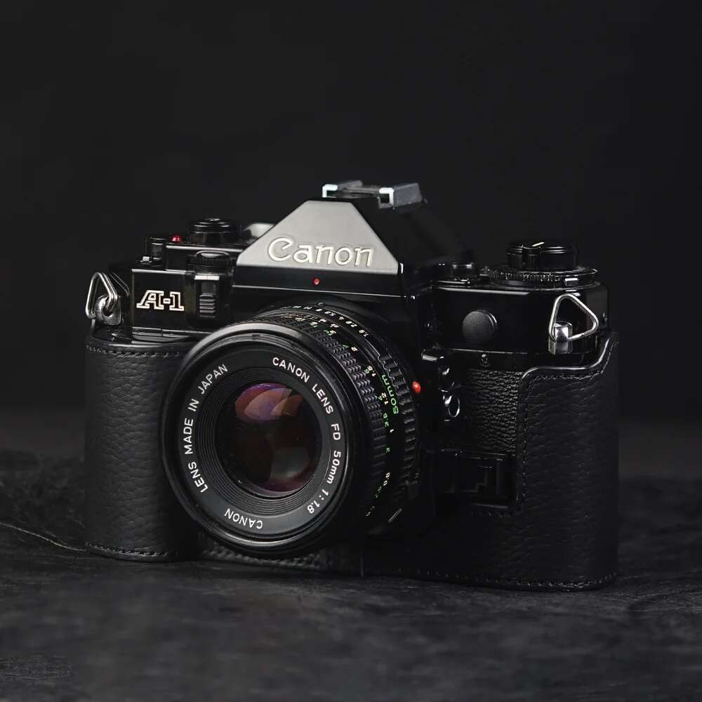 สําหรับ Canon A1 กรณี Handmade ของแท้หนังครึ่งฟิล์มกล้องป้องกันกรณี F1 ...