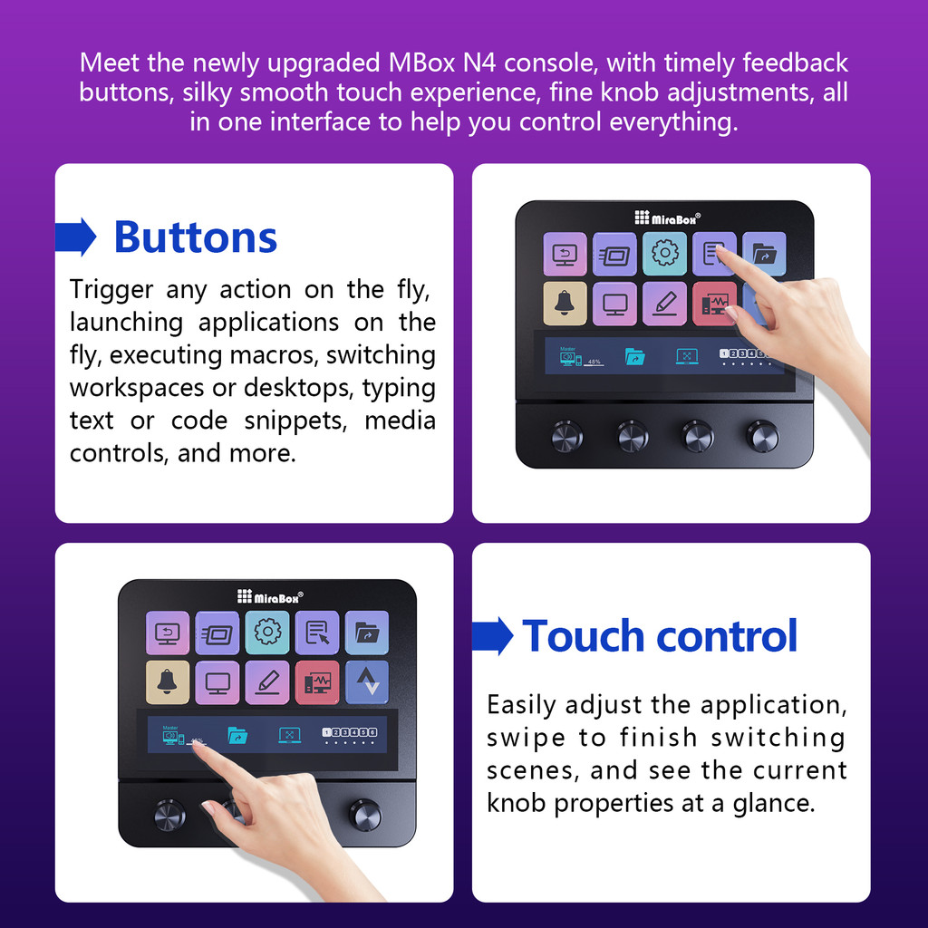 Mbox N4 Stream Deck พร้อมลูกบิด Mirabox StreamDeck ปุ่ม LCD เนื้อหาสด Creation Controller มินิ ...