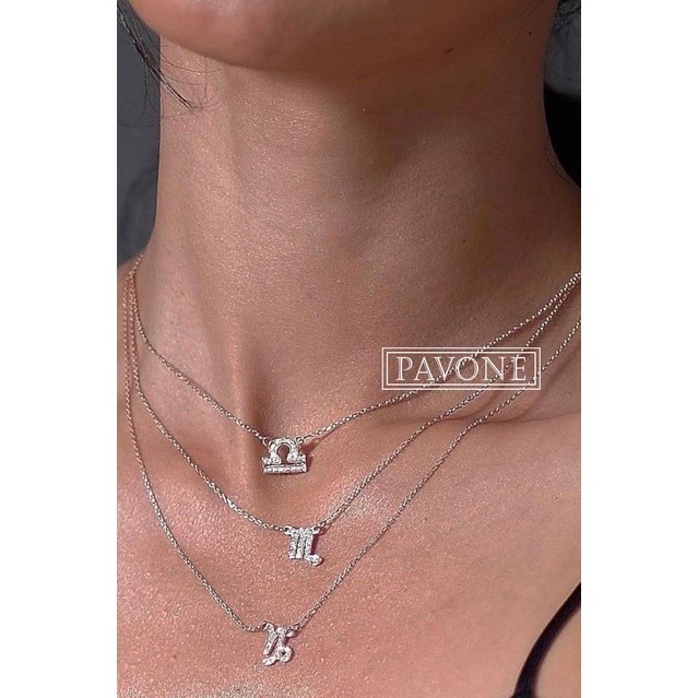Pavone Jewelry สร้อยคอราศีเงินแท้ ฝังเพชร CZ ชุบทองคำขาว (PSN0010 ...