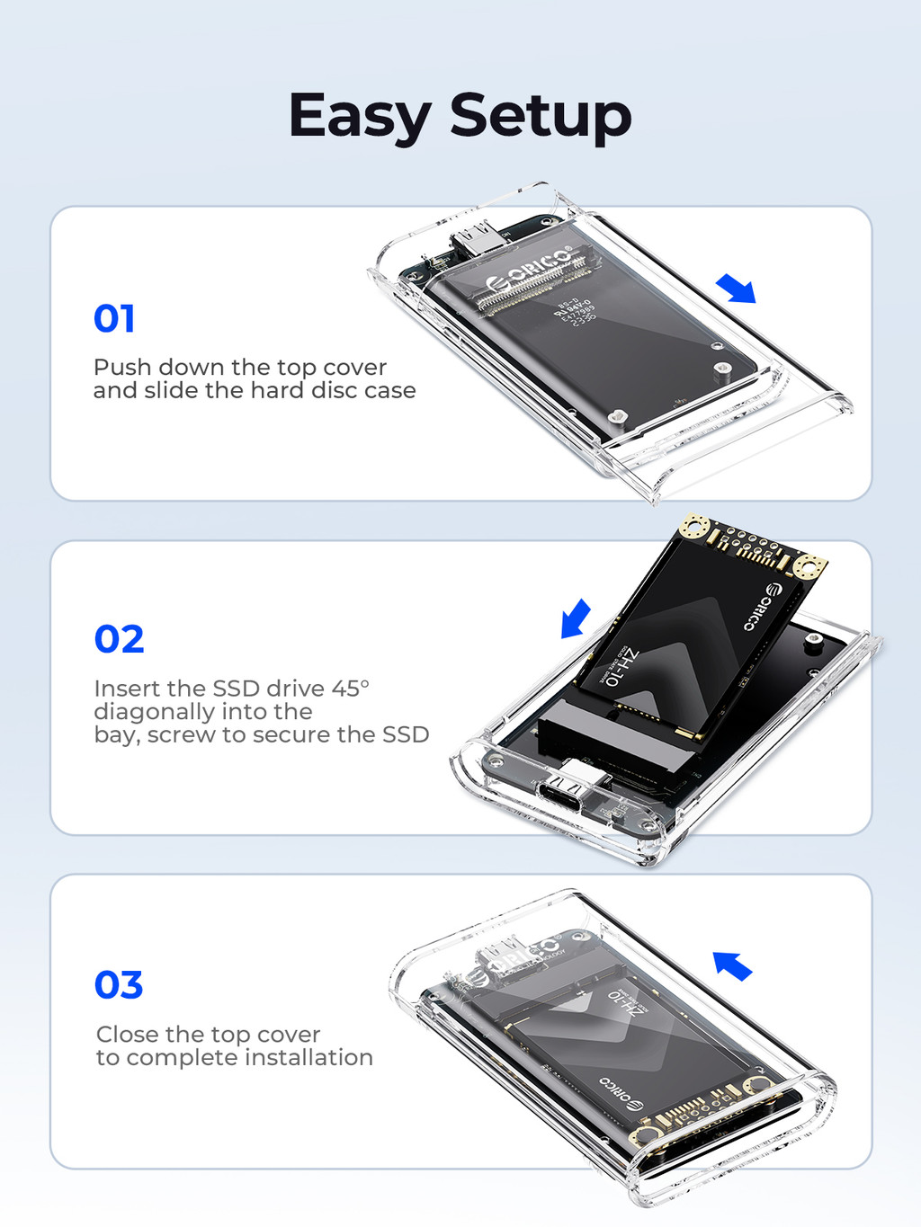 Orico mSATA SSD Enclosure USB 3.1 5Gbps SATA to Type C SSD HDD Case ใช้ ...