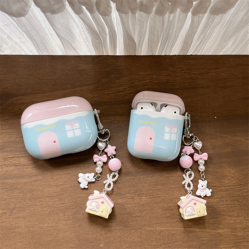 บ้านสีชมพูสําหรับ Airpods 1/2 3 Pro2 pro3 Airpods4 ชุดหูฟังไร้สายบลูทูธป้องกันกรณี AirPods Pro ...