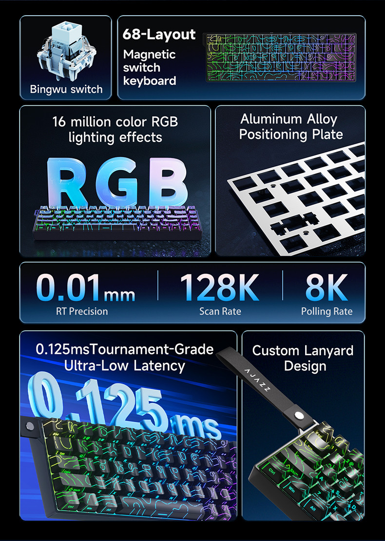 Ajazz Ak680 V2 สวิตช์แม่เหล็กคีย์บอร์ดแบบกลไกแบบมีสาย Esports 128K Scan ...