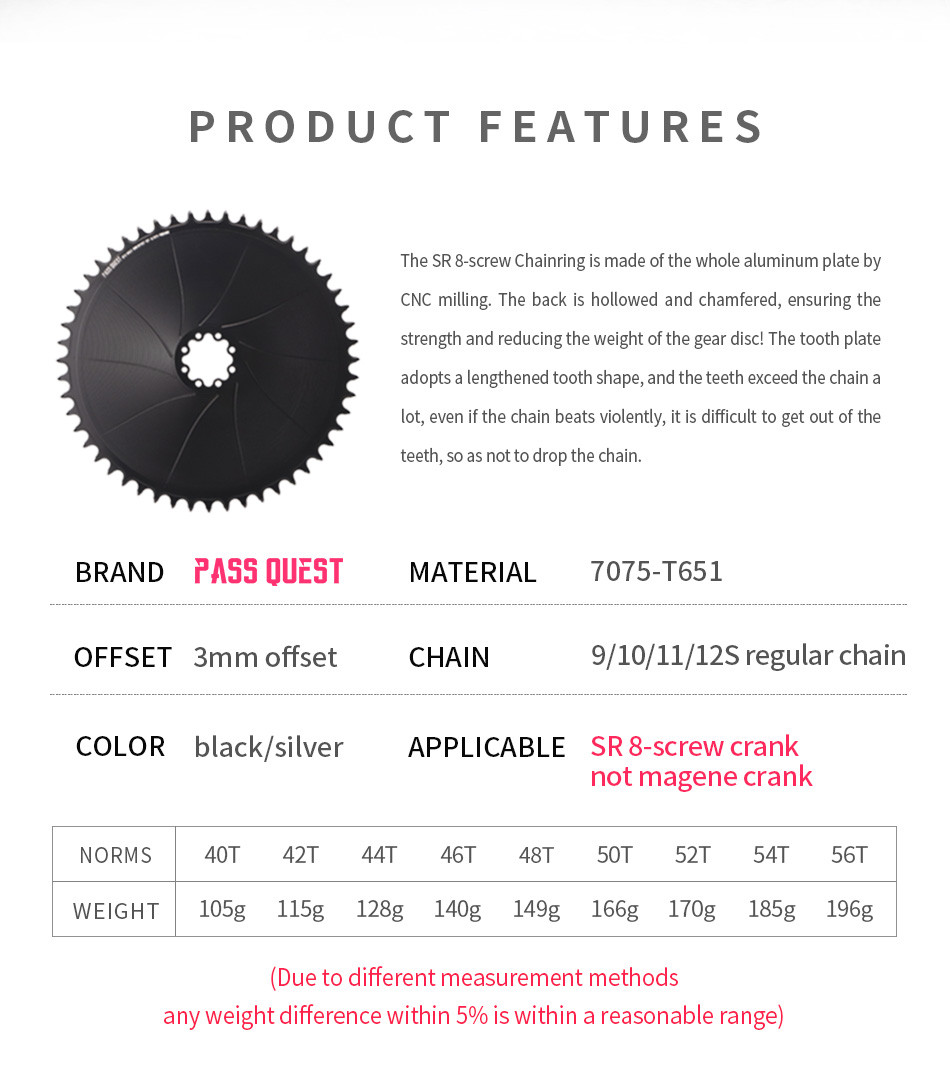 PASS QUEST 8 bolt chainring AERO Round Narrow Wide Crankset 3mm Offest ...