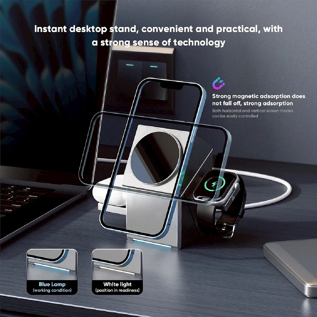 แท่นชาร์จไร้สาย M-King หมุนได้ CW01 magnetic 3-in-1 15W สำหรับ ...