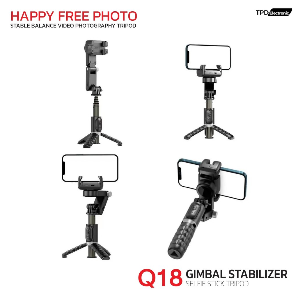 Gimbal stabilizer รุ่น Q18 กิมบอล+ไม้เซลฟี่+ไฟเสริม ของแท้ 100% รับประกัน 1 ปี | Shopee Thailand
