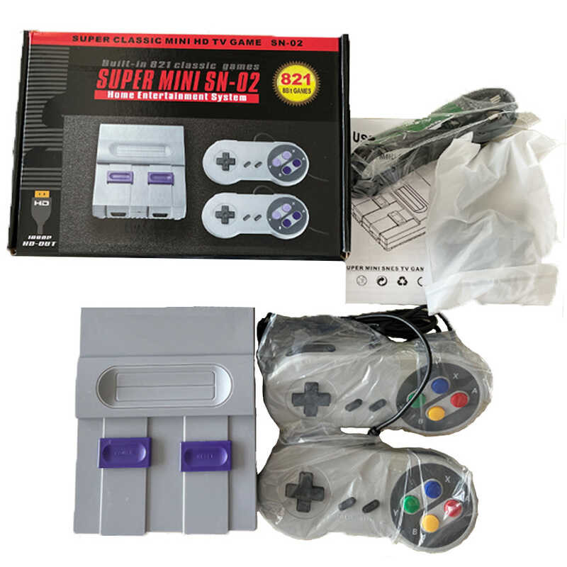 NES คอนโซลเกมทีวี SNES เกมคอนโซล FC HD TF Card เกมคลาสสิก 821 ในตัว ...