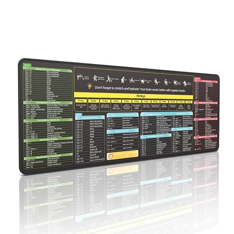 แผ่นรองเมาส์ปุ่มลัด Excel - ขยายขนาดใหญ่ XL Cheat Sheet Gaming Mousepad ...