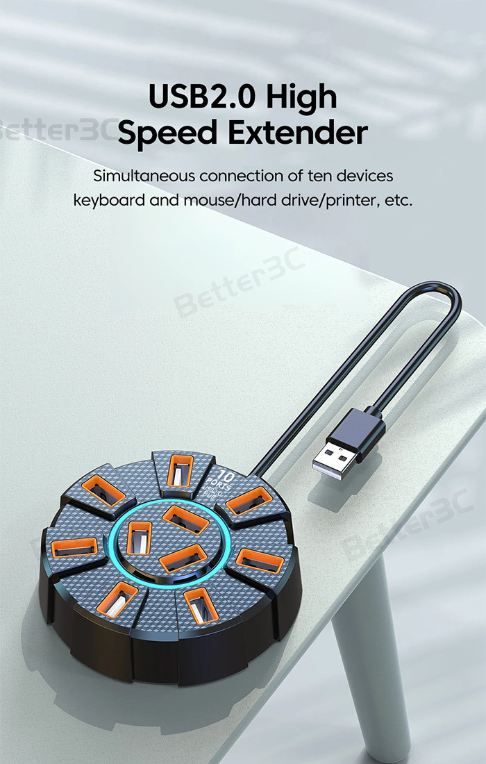 10 in 1 USB2.0 ความเร็วสูงสถานีเชื่อมต่อหลายพอร์ต USB HUB Plug and Play ...