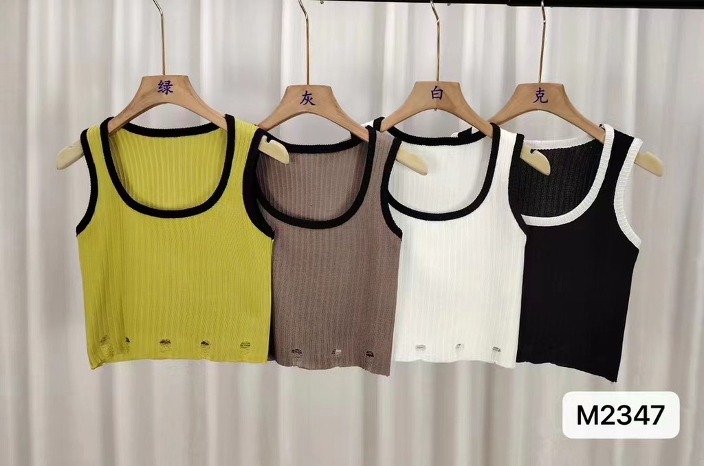 สไตล์เผ็ดหวาน U-คอสี-Blocking Ripped High-Waisted Vest Happy Me สไตล์ ...
