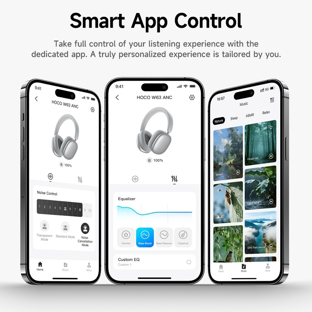 HOCO W63 หูฟังบลูทูธ ANC ตัดเสียงรบกวน รองรับแอป hoco. Music App แบตอึด ...