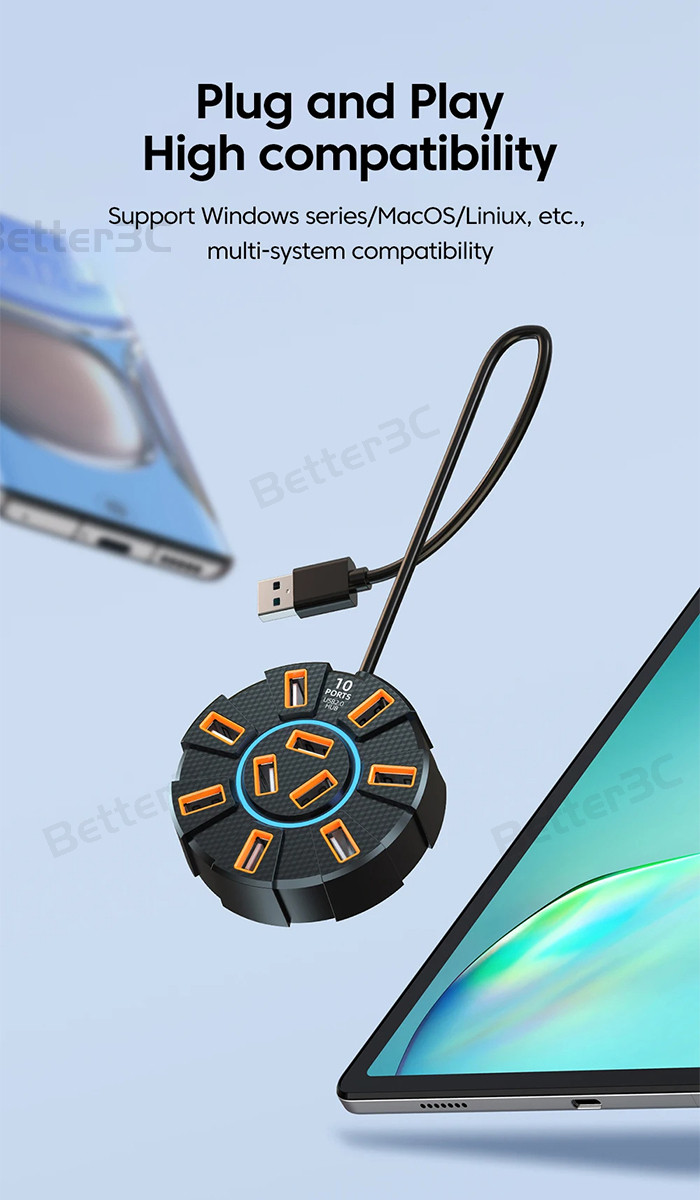 10 in 1 USB2.0 ความเร็วสูงสถานีเชื่อมต่อหลายพอร์ต USB HUB Plug and Play ...