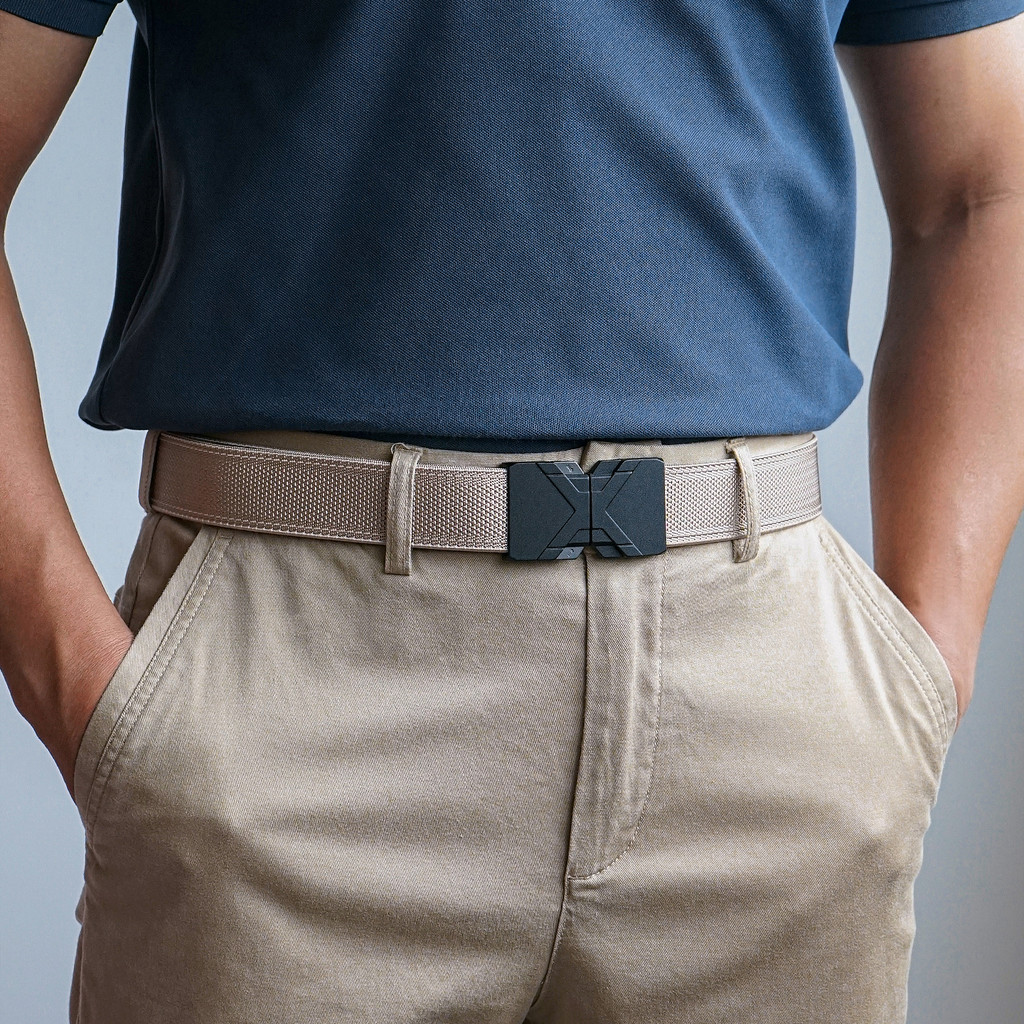 เข็มขัดผู้ชาย ขนาด 34 มิลลิเมตร สายยางยืดและผ้าใบ คล้องโลหะ สำหรับใส่ ...