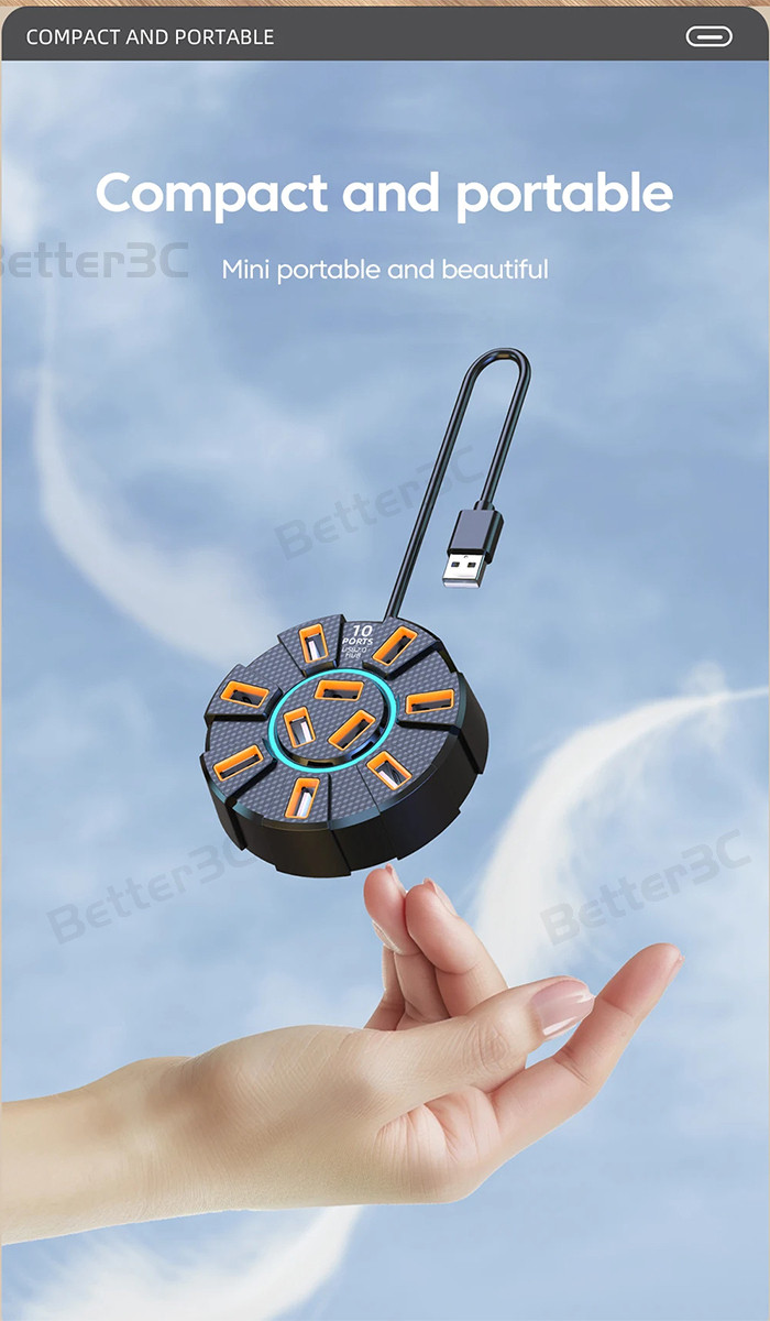10 in 1 USB2.0 ความเร็วสูงสถานีเชื่อมต่อหลายพอร์ต USB HUB Plug and Play ...