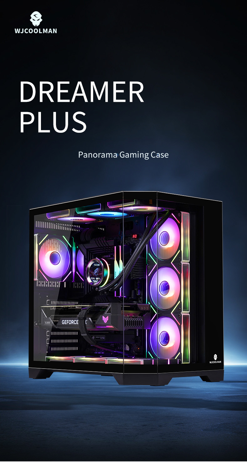 WJCOOLMAN Dreamer Plus ATX Panorama Tempered เคสคอมพิวเตอร์ (ไม่มีพัดลม) รองรับชุดน้ำ 3 ตอน ...